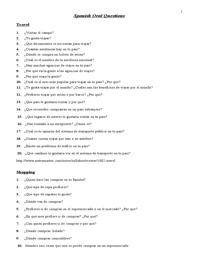 CSEC SPANISH Type Oral Questions | PDF | Deportes