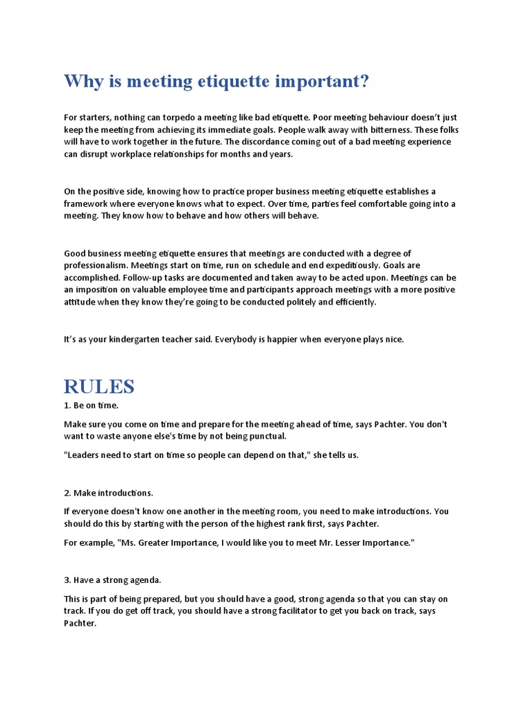 Why Is Meeting Etiquette Important?: Rules | PDF | Communication ...