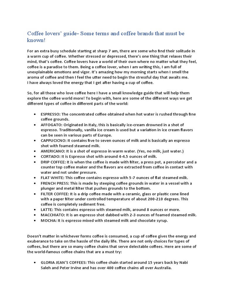 Coffee Lovers' Guide-Some Terms and Coffee Brands That Must Be Known ...