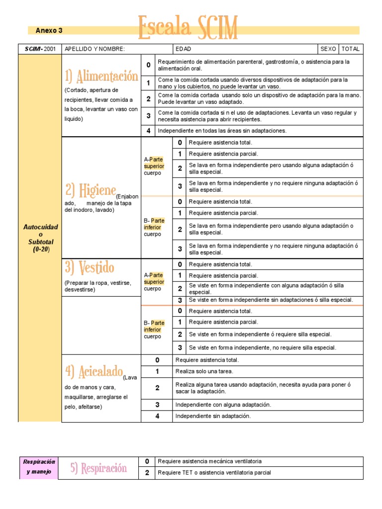 Escala SCIM para Evaluación de Lesiones | PDF | Salud y bienestar ...