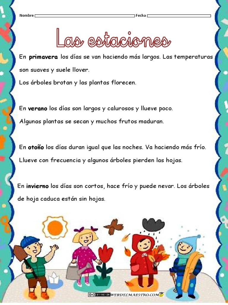 Lectoescritura Ficha Sobre Las Estaciones Del Año | PDF