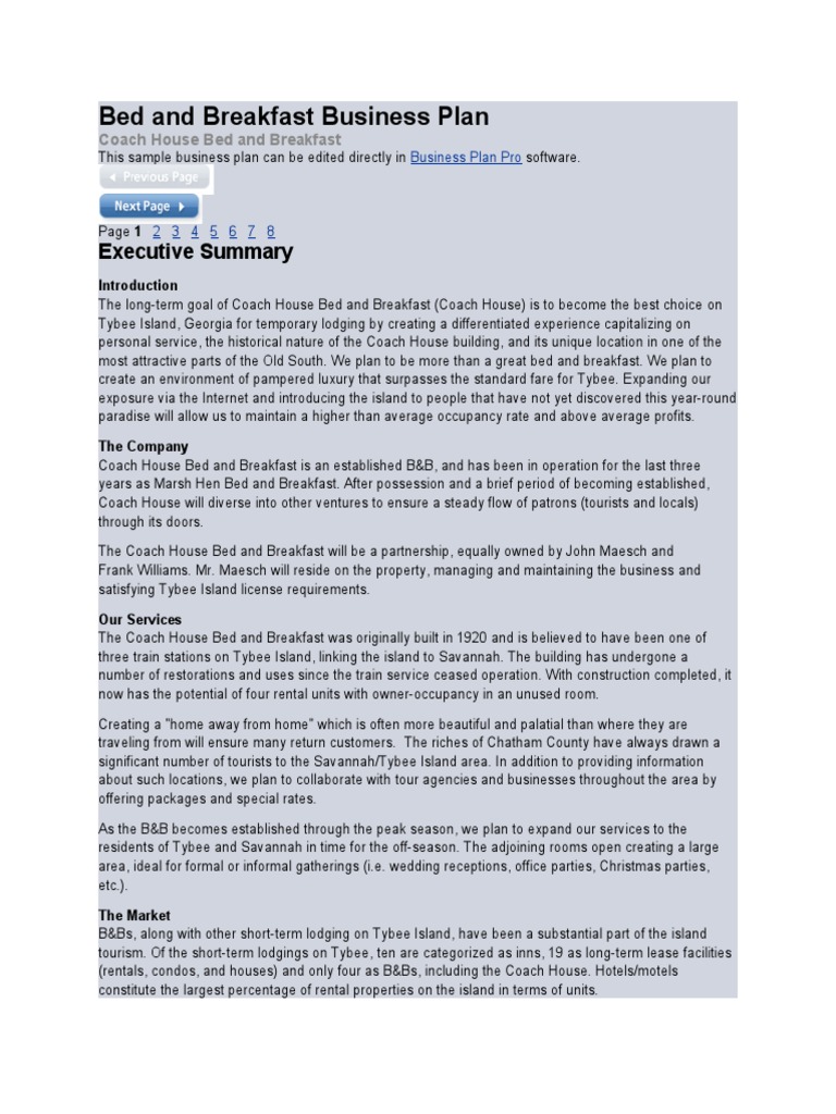 Bed and Breakfast Business Plan | PDF | Bed And Breakfast | Balance Sheet