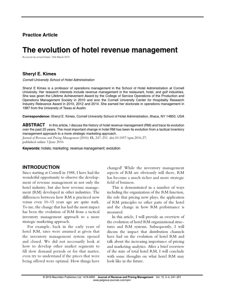 The Evolution of Hotel Revenue Management | PDF | Marketing | Business ...