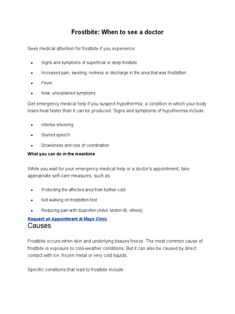 Frostbite Symptoms and When to Seek Help | PDF | Hypothermia | Clinical ...
