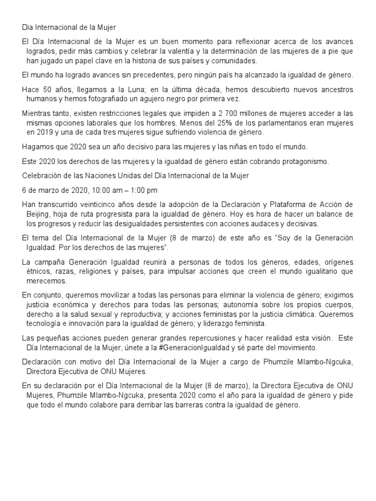Dia Internacional de La Mujer | PDF | Mujer | Igualdad de género