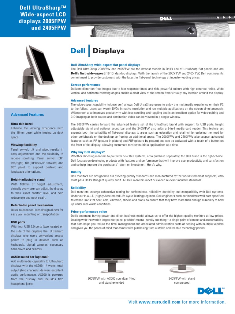 UltraSharp 2405FPW | PDF | Computer Monitor | Dell