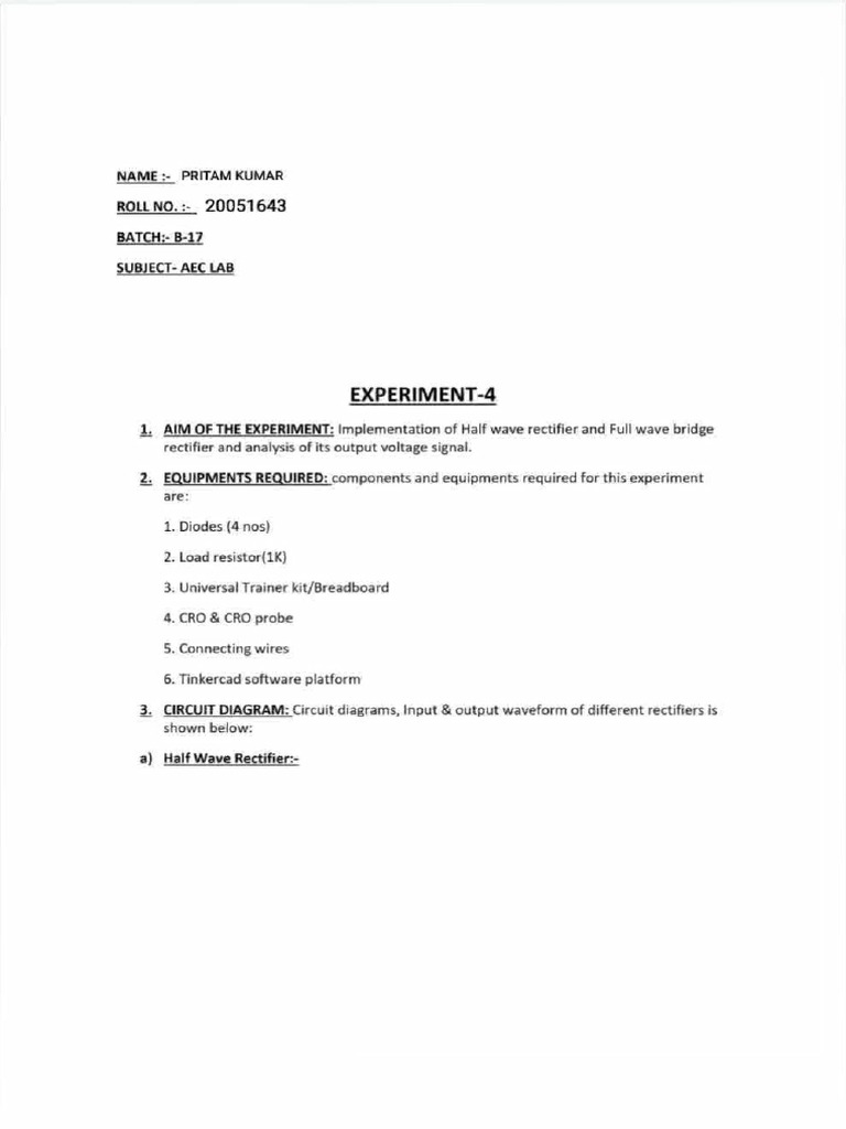 Subject-Aec Lab: Experiment-4 | PDF | Rectifier | Electrical Network