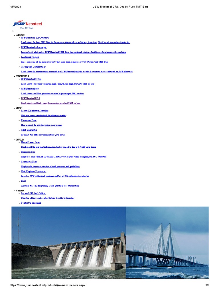 JSW Neosteel CRS Grade Pure TMT Bars | PDF | Economic Sectors | Civil ...