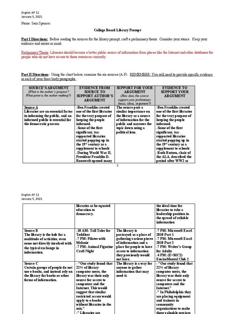 Library Prompt Thesis and Sources Chart | PDF | Libraries | Books