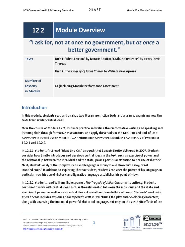 Ela g12 m2 Module Overview | PDF | Common Core State Standards ...