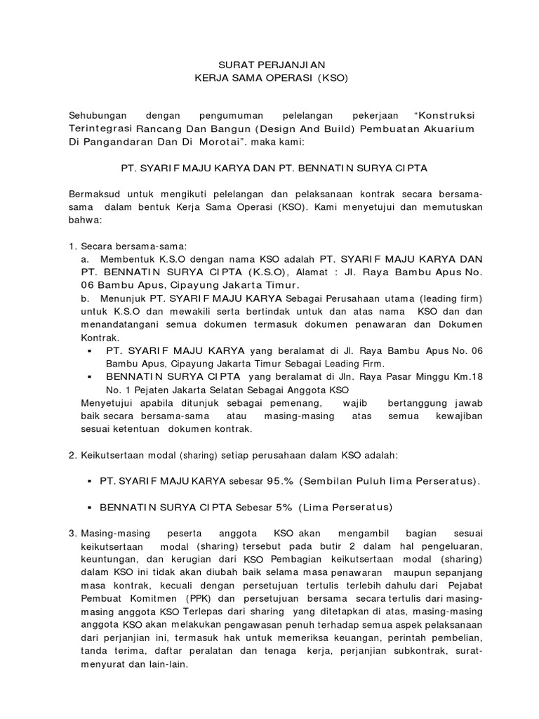 KSO PT. Syarif Maju Karya & Bennatin | PDF | Bisnis | Pengelolaan ...