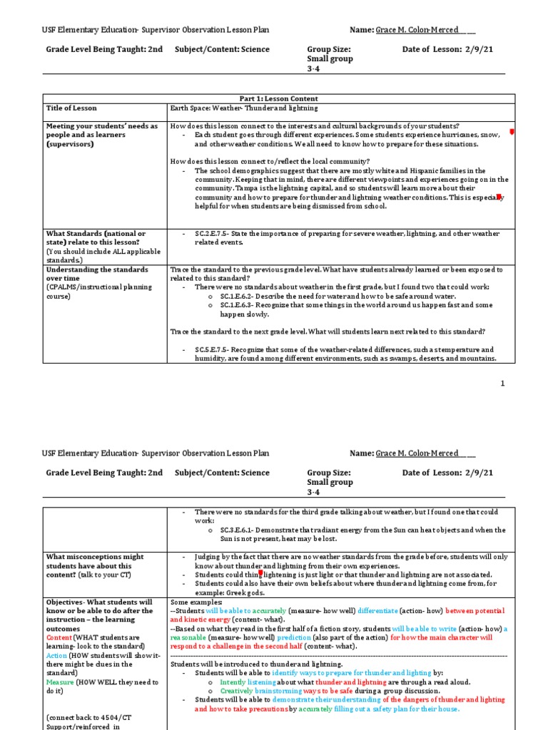 Annotated-Supervisor Observation 1 - Lesson Plan | PDF | Educational ...