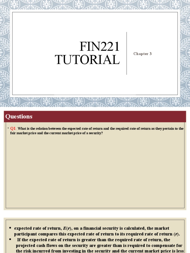 Tutorial FIN221 Chapter 3 - Part 1 (Q&A) | PDF | Bonds (Finance) | Interest