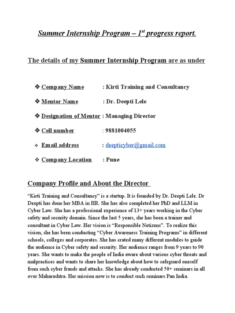 Summer Internship Program - 1st Progress Report. | PDF | Social Media ...