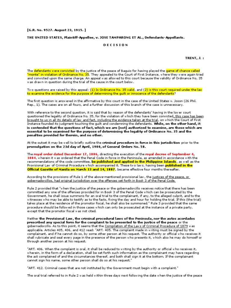 U.S Vs Tamparong | PDF | Judgment (Law) | Equity (Law)