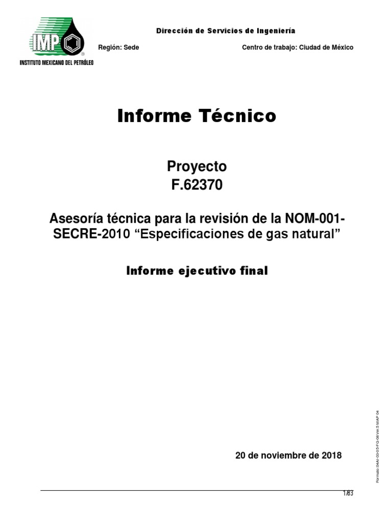 Informe Ejecutivo Asesoria T Cnica para La Revision de La NOM-001-SECRE-2010 Por El IMP | PDF ...