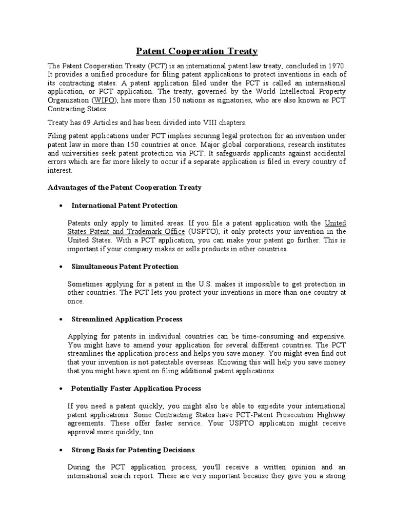Advantages of The Patent Cooperation Treaty | PDF | Patent Application ...