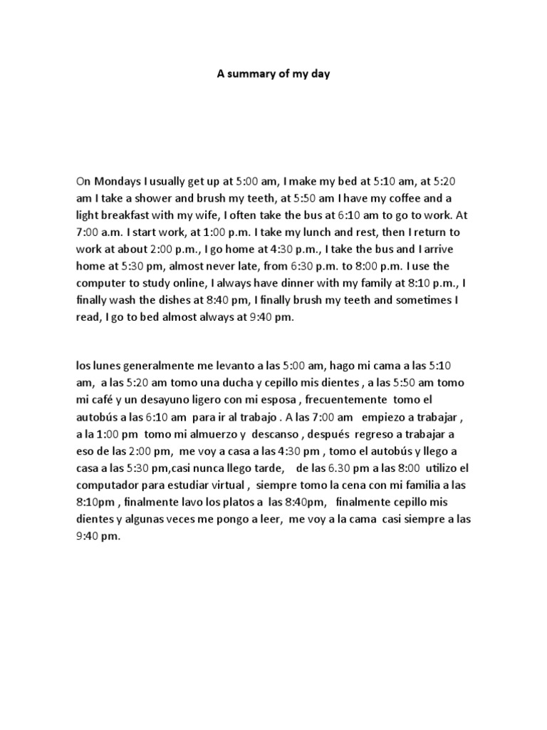 A Summary of My Day | PDF