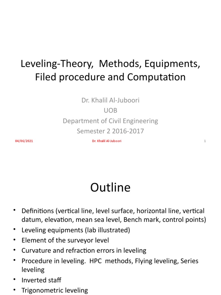 Leveling-Theory, Methods, Equipments, Filed Procedure and Computation ...