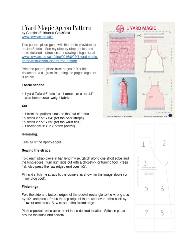 Free 1 Yard Magic Apron Pattern | PDF | Home & Garden