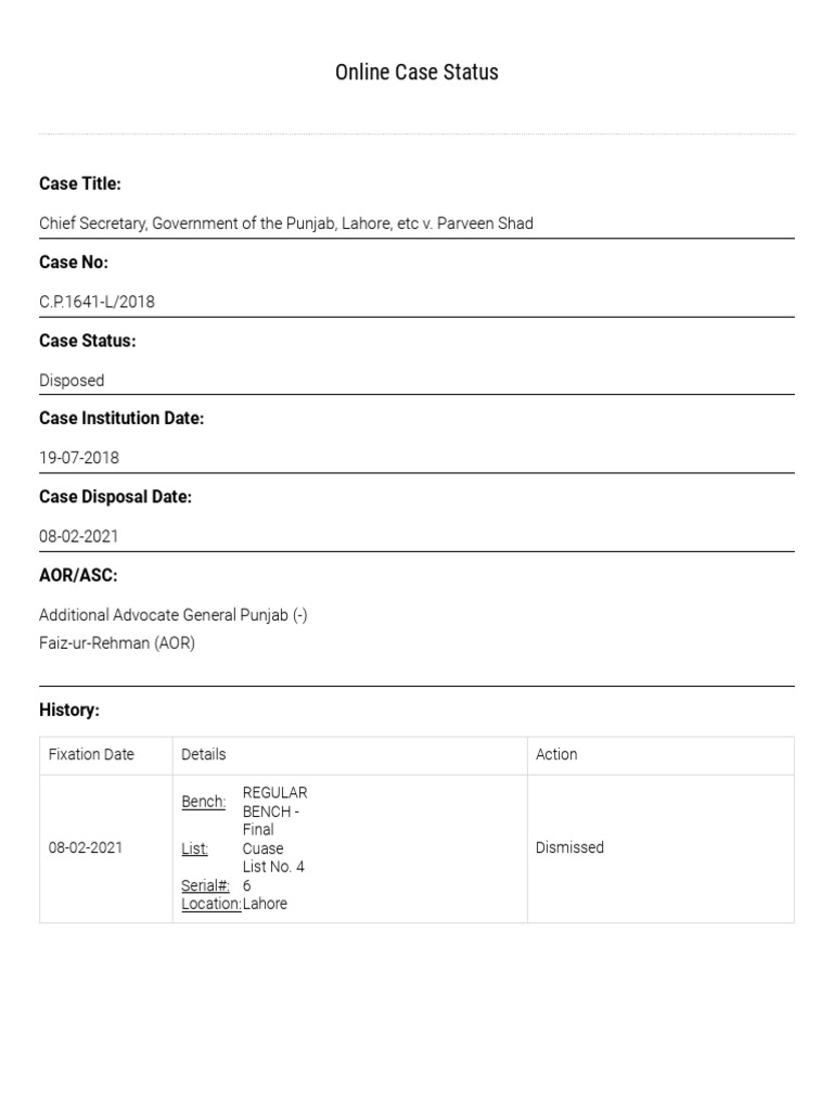 Online Case Status - Supreme Court of Pakistan | PDF