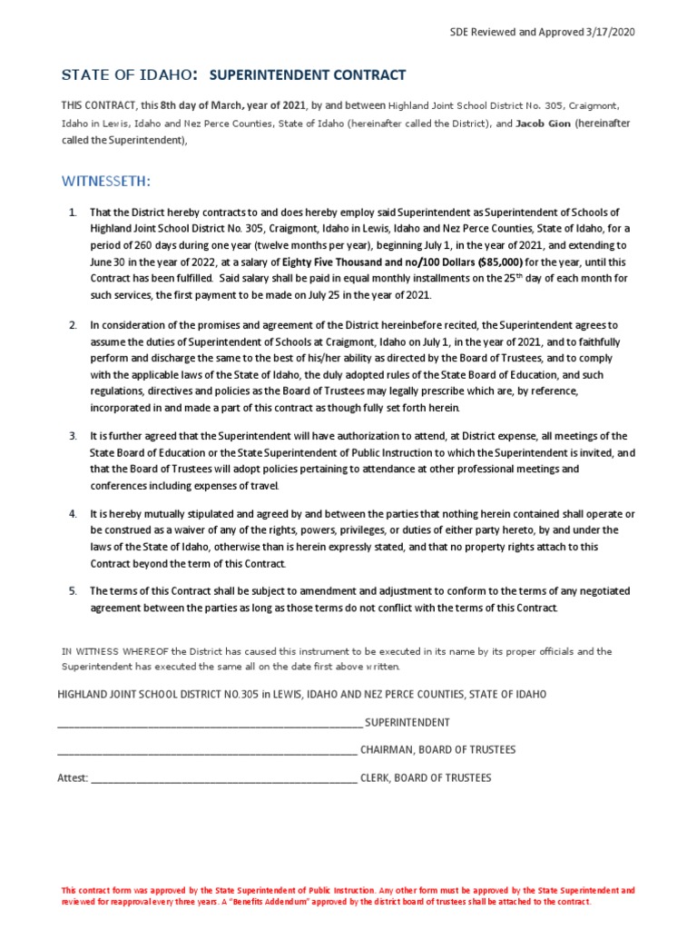 Superintendent Contract | PDF | Board Of Directors | Business Law