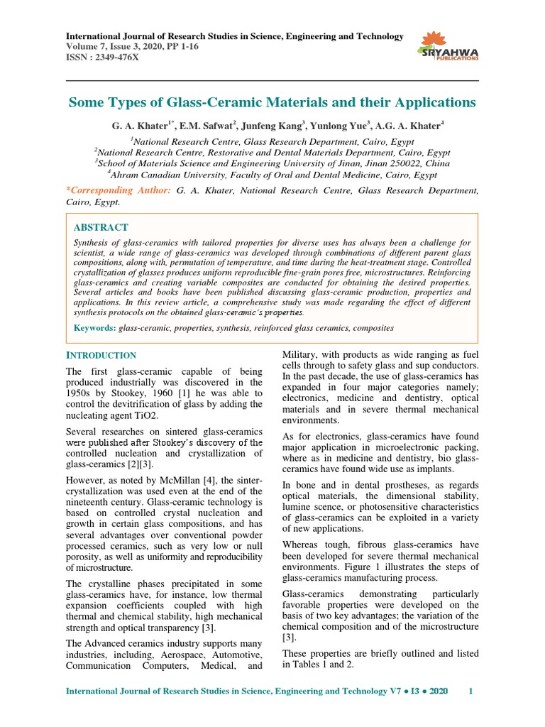 Some Types of Glass-Ceramic Materials and Their Applications | PDF ...