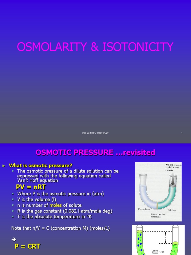 Osmolarity and Isotonicity | PDF | Osmosis | Chemistry