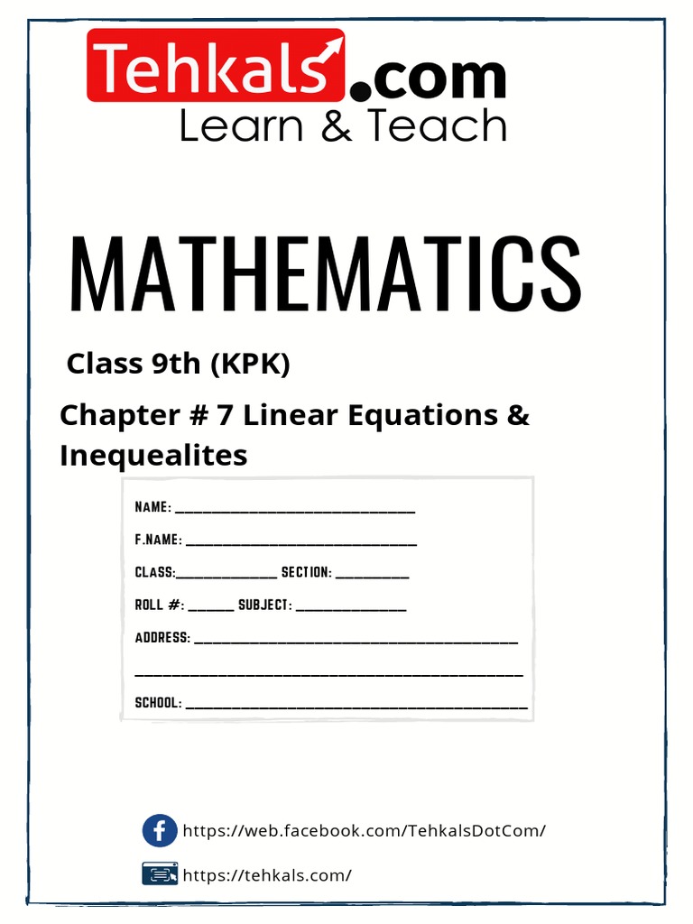 Mathematics: Class 9th (KPK) Chapter # 7 Linear Equations ...