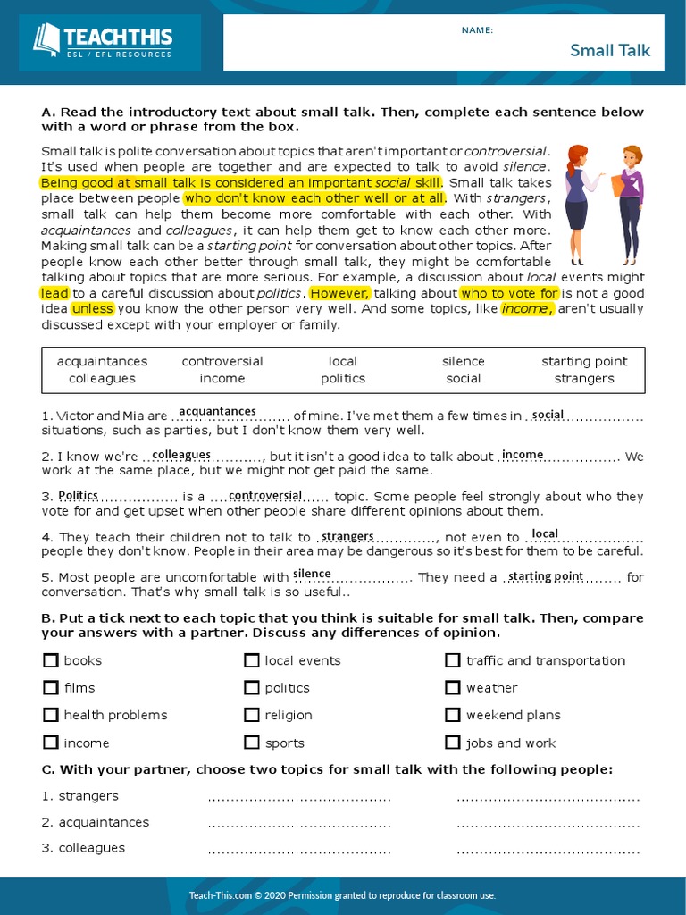 Small Talk Interactive Worksheet | PDF | Human Nature | Communication