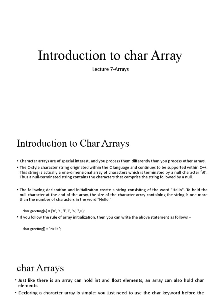 Char Arrays: Store and Manipulate Strings | PDF | String (Computer Science) | Array Data Structure