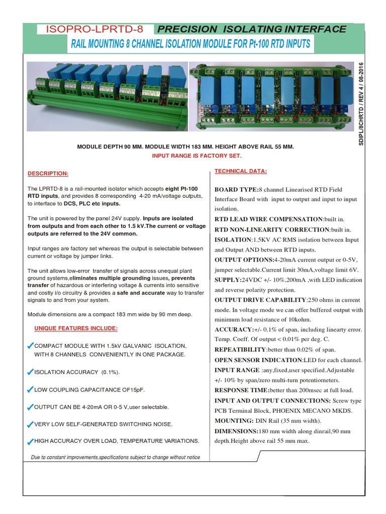 8 Channel RTD Isolator | PDF | Input/Output | Metrology