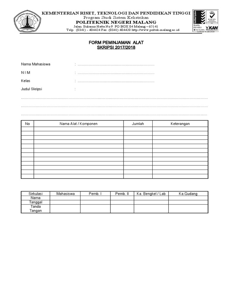 Form Pinjam Alat Skripsi | PDF