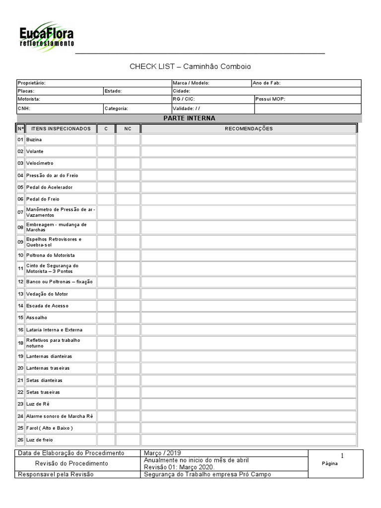 Check List Caminhão Comboio | PDF | Transporte | Tecnologia de veículos