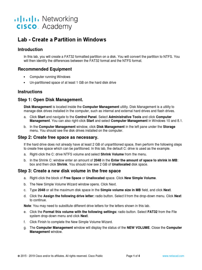10.2.1.8 Lab - Create A Partition in Windows | Download Free PDF | Data Management | Data