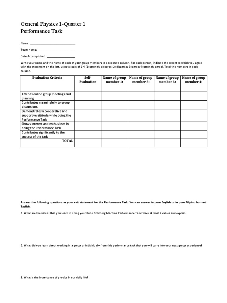 General Physics 1-Quarter 1 Performance Task | PDF