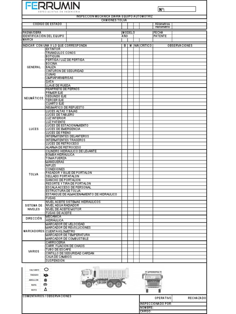 Check List Camion Tolva | PDF | Eje | Camión
