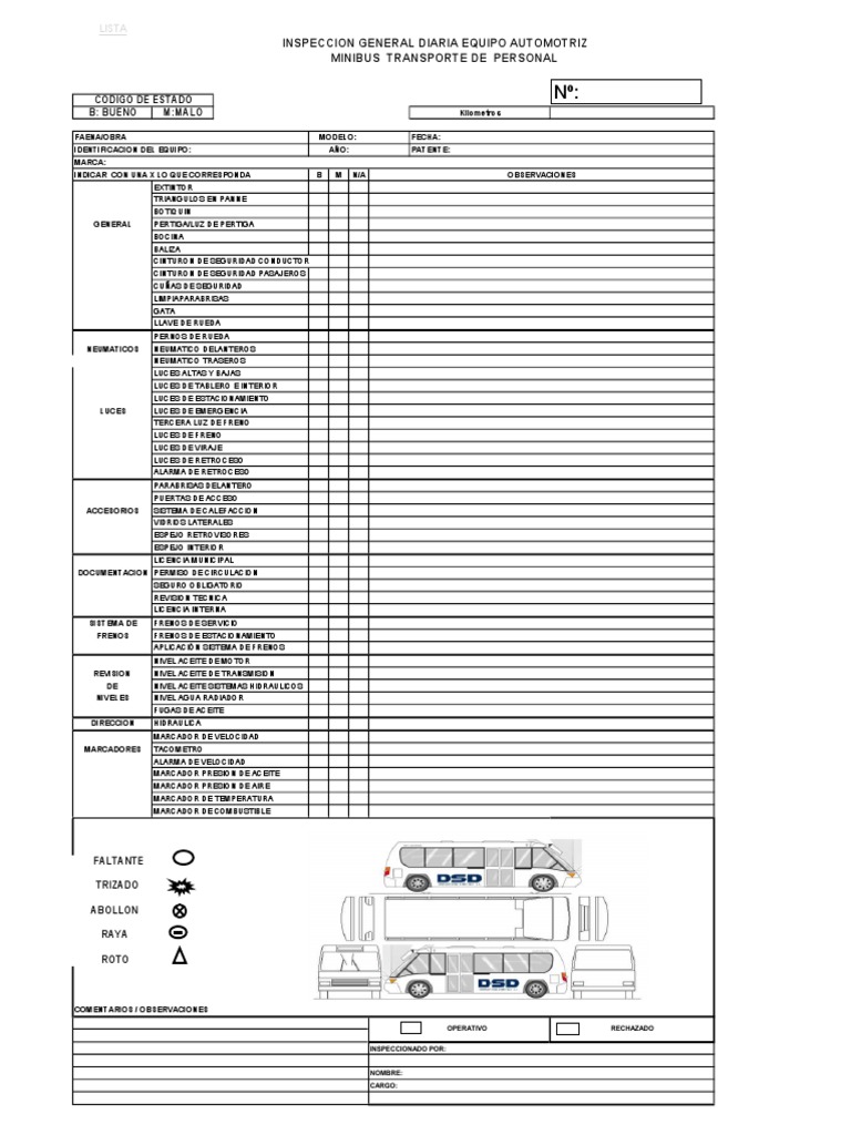 Check List Minibus | PDF | Neumático | Vehículo de motor