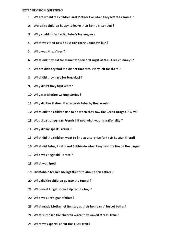 Comprehension Questions For The Railway Children | PDF