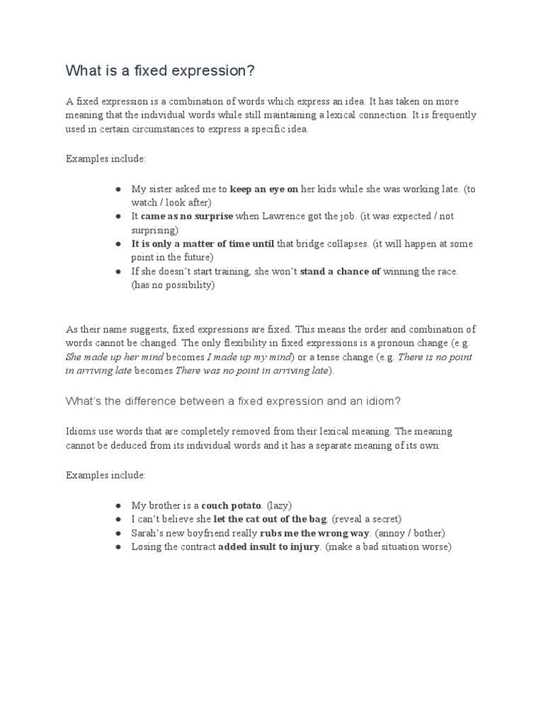 Fixed Expressions | PDF