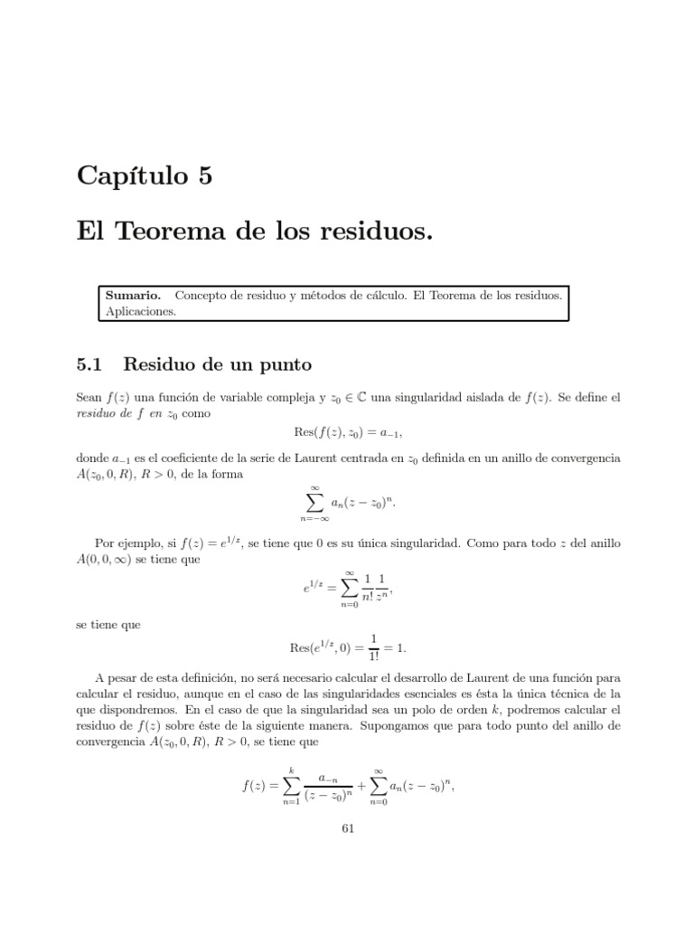Unidad - 5 Teorema Del Residuo | PDF | Análisis complejo | Integral