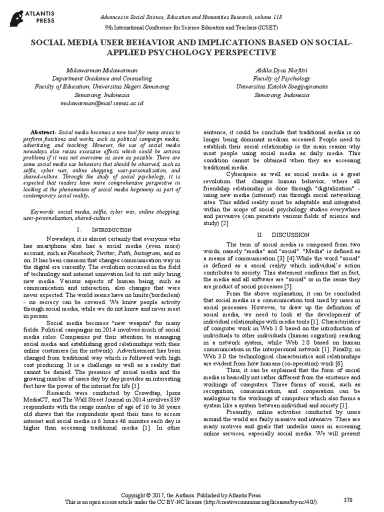 Social Media User Behavior AND Implications Based ON Social-Applied ...