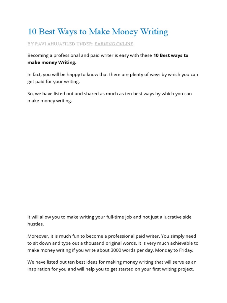 10 Ways to Earn Money Writing | PDF | Blog | E Books
