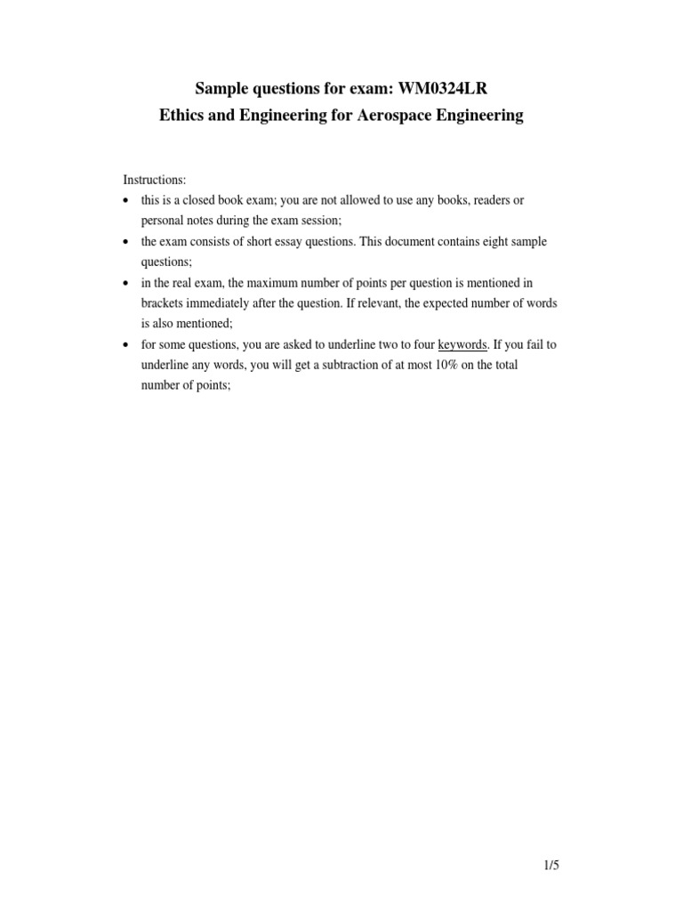 Exam Questions: Ethics in Aerospace Engineering | PDF | Virtue | Safety