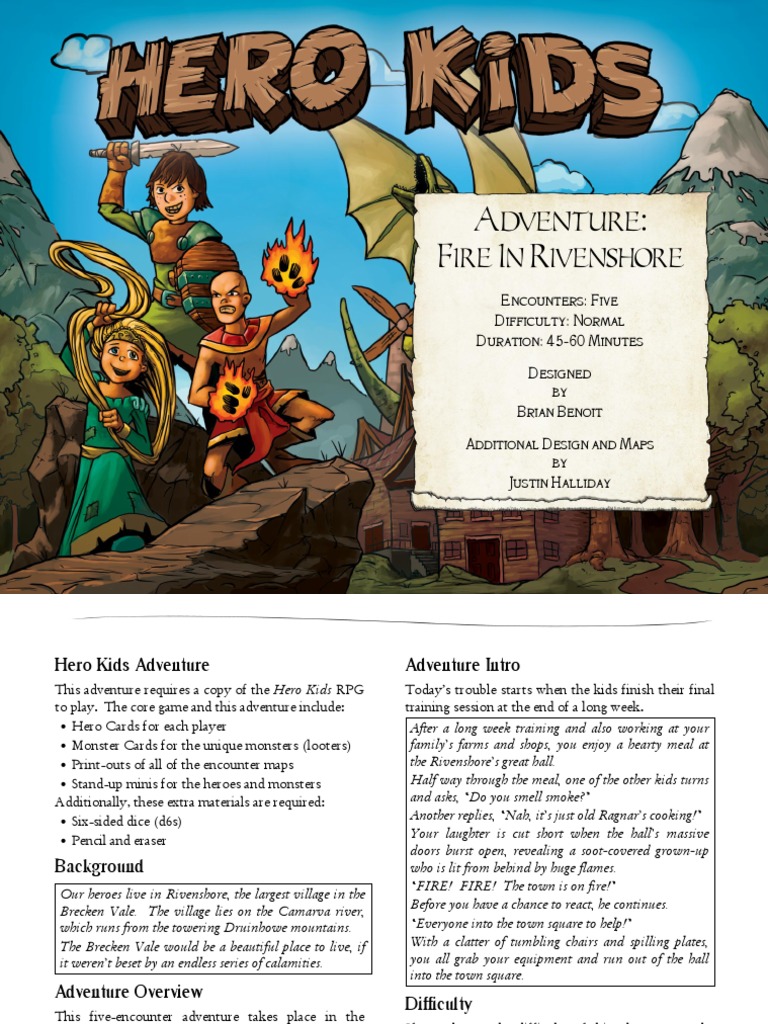 Hero Kids - Fantasy Adventure - Fire in Rivenshore - Printer Friendly | PDF