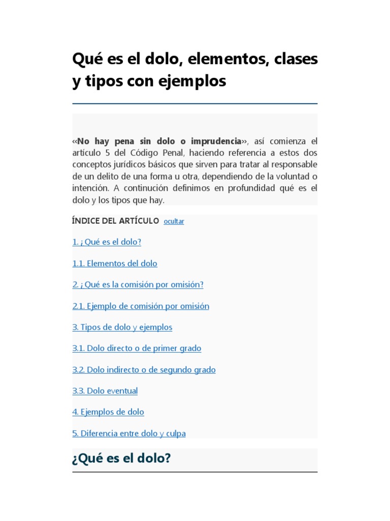 Qué Es El Dolo | PDF | Intención (Derecho Penal) | Derecho penal