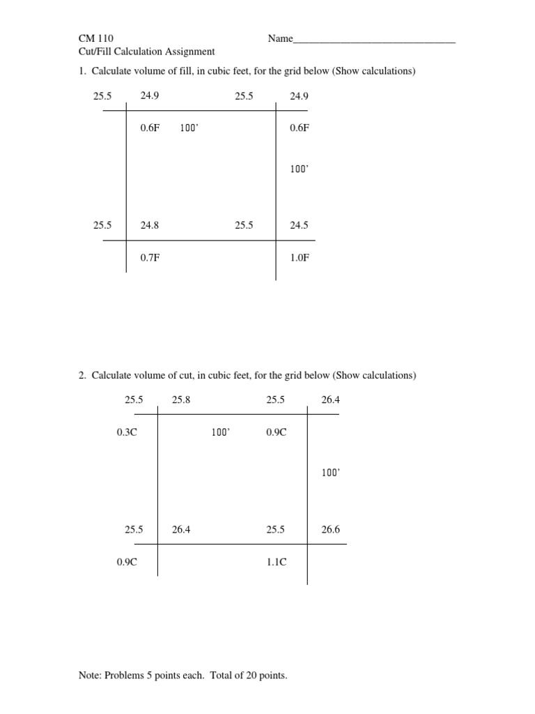 Ch. 6 Cut-Fill Calculation Assignment | PDF