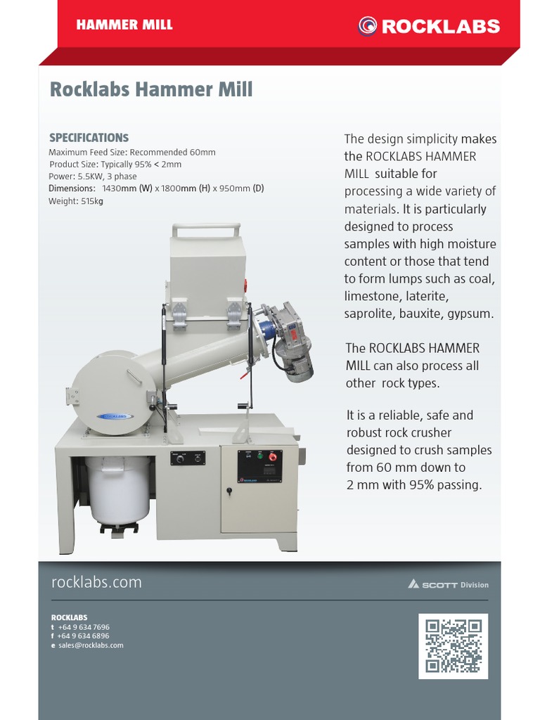 Rocklabs Hammer Mill Specifications | PDF