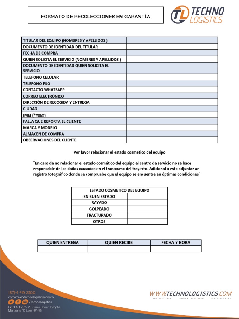 Formato Recolecciones en Garantía | PDF