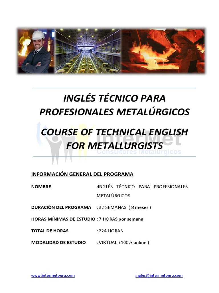 BROCHURE - INGLÉS TÉCNICO PARA PROFESIONALES METALÚRGICOS. Act Abr 2021 | PDF | Aprendizaje ...